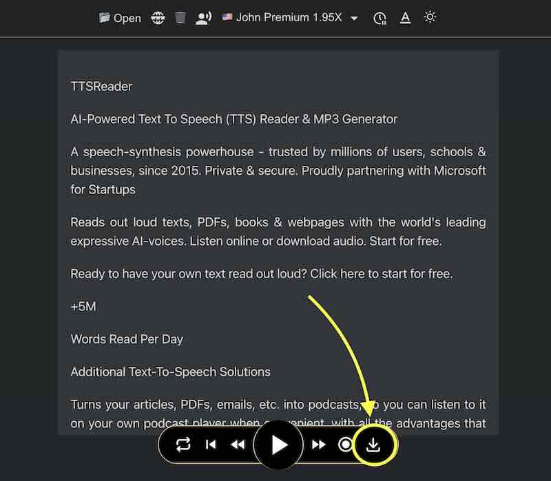 New Single-Click Export Text-to-Audio Feature | TTSReader Text To Speech